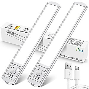 Under Cabinet Lights Motion Sensor: 66-Led Closet Light Wireless Magnetic Light Under Counter Lights for Kitchen 1000mAh USB Rechargeable Led Lights for Wardrobe Stairs Hallway Indoor 9.0 inch 2Pcs