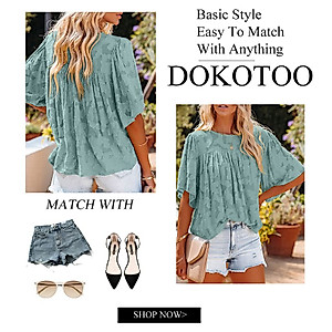 Dokotoo Women Lace Patchwork Green Tops Crewneck Bell Sleeve Babydoll Blouses for Women Fashion 2023 Dressy Casual Green Plus Size Tops Loose Flowy Workout Summer Shirts XX-Large