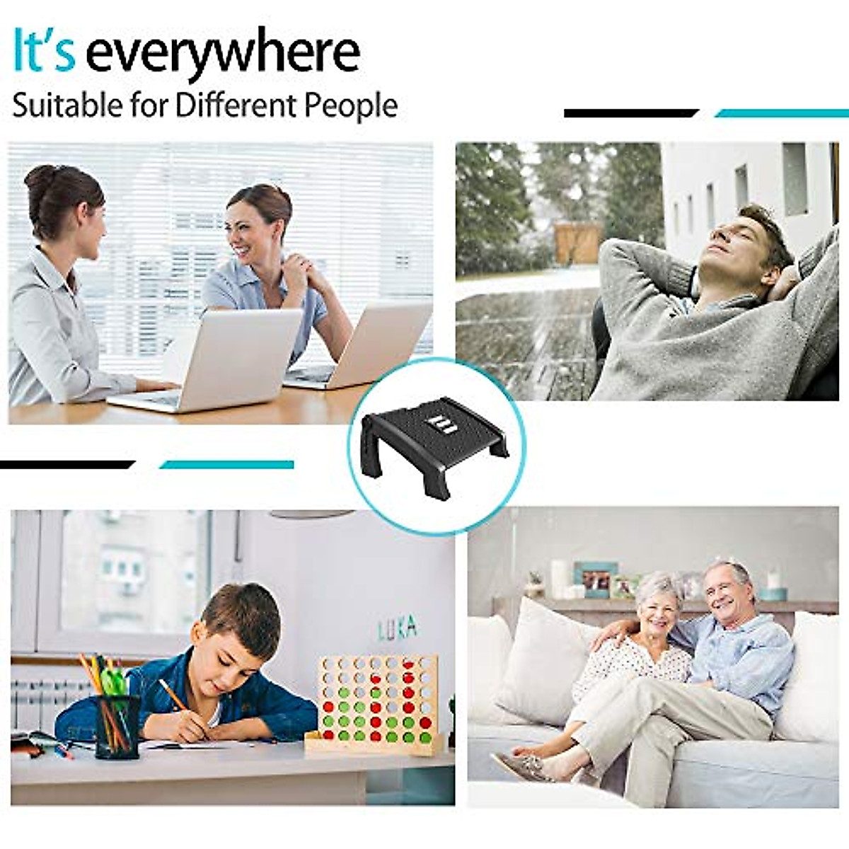 Foot Rest for Under Desk at Work - Up and Down Adjustable Foot Rest with Massage Texture and Roller, Ergonomic Foot Rest with 6 Height Position, for Home, Office, School, Comes with a Massage Roller