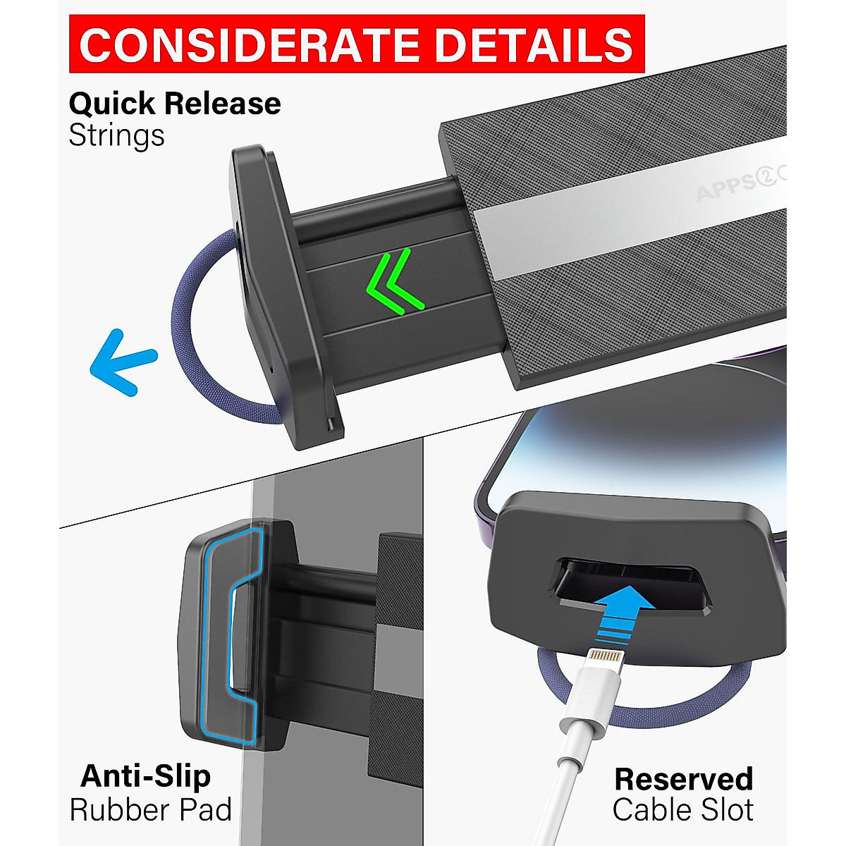 APPS2Car Solid Cup Holder Tablet Mount for Car, Adjustable Height iPad Car Mount for Truck Low Profile Road Trip Essentials Compatible with 4.7-13" iPad Pro Air Mini, Fire, iPhone, Cell Phone - Black