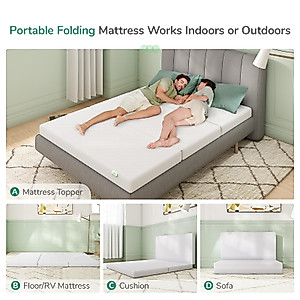 Novilla Folding Mattress Full Size, 4 Inch Responsive Comfort Foam Foldable Mattress Full with Breathable & Washable Cover, Pain Relief & Support, Portable Trifold Mattress Topper for Floor, Camping