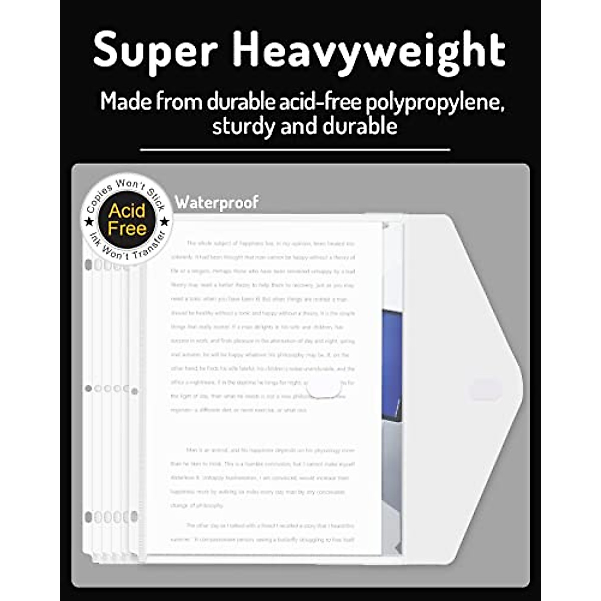 Forvencer Binder Pocket, 10 Pack Super Heavyweight Poly Binder Pocket with Hook and Loop Closure, Binder Folders Side Loading, 3 Ring Binder Pocket, Letter Size, Clear