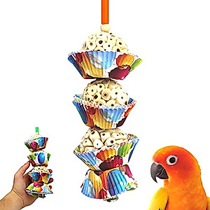 Bonka Bird Toys 1931 Three Cake Colorful Shredding Foraging Treat Natural Sola Conures Cockatiels Parakeets and Other Similar Birds
