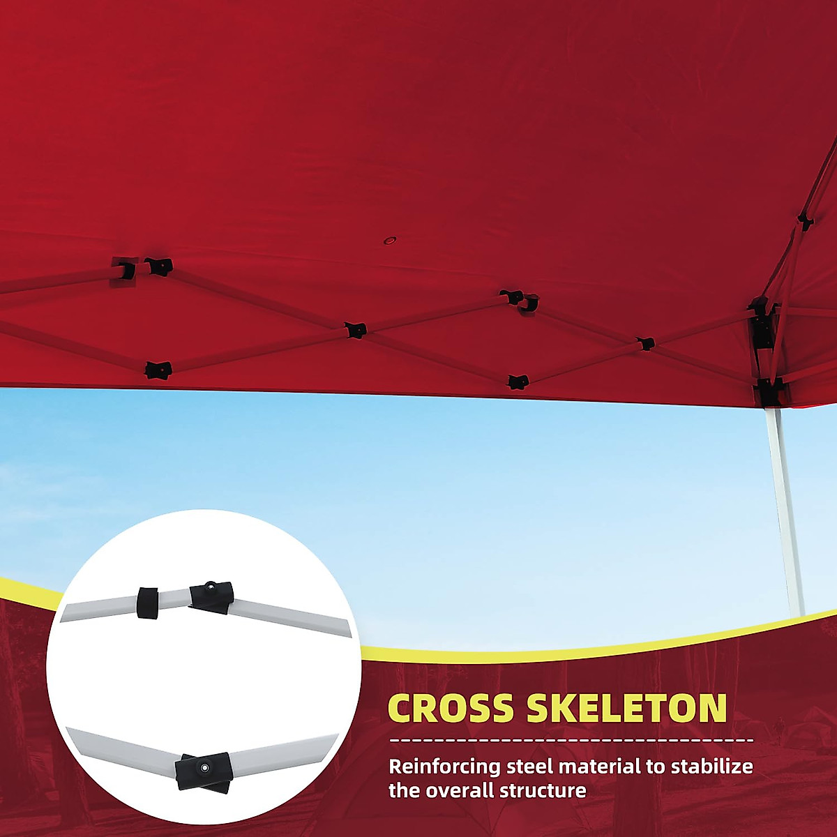 VOYSIGN 10x10 Pop Up Canopy Tent, Outdoor Instant Sun Shelter - Red, Included 1 x Rolling Storage Wheeled Bag, 4 x Weights Bags, 4 x Guylines, 8 x Stakes