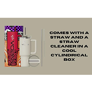 2nd Generation 40 oz Tumbler with Handle and Straw Insulated Tumblers Cups with Lids Straws Double Wall Vacuum Thermos cup 304 Stainless Steel Travel Mug Gifts for Men Women Him Her (Cream)