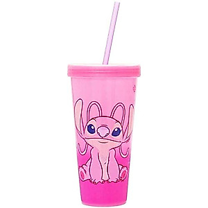 Silver Buffalo Disney Lilo and Stitch Angel Coconut Flowers 2 Pack Color Change Plastic Tumbler, 24-Ounce