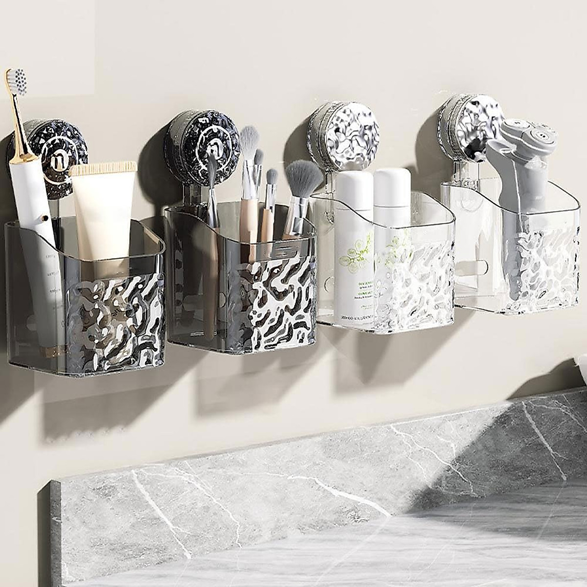 Suction Storage Rack, Luxury Suction Storage Rack Bathroom Suction Cup Storage Rack Clear for Shower (Gray-L)