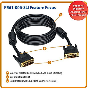 Tripp Lite DVI Single Link Cable, Digital and Analog TMDS Monitor Cable (DVI-I M/M) 6-ft.(P561-006-SLI)