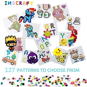 Fuse Beads, 25,000 pcs Fuse Beads Kit 26 Colors 5MM, Including 127 Patterns, 4 Big Square Pegboards, 1 Heart Pegboards, 1 Flower Pegboards, Ironing Paper, Tweezers, Beads Compatible by INSCRAFT
