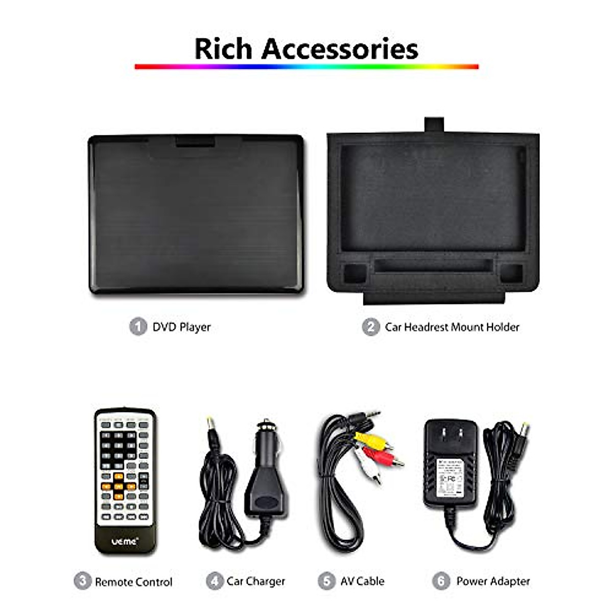 UEME Portable DVD Player for Car with 10.1" HD Swivel Display Screen, Car Charger, Support CD/DVD/SD Card/USB, Car Headrest Holder, Improved Button Design