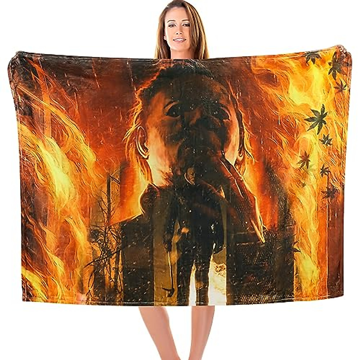 Michael Myers Blanket, Horror Movie Throw Blanket, Halloween Flannel Cozy Plush Blanket for Bed Couch Bedroom (Yellow-Flannel, 50x60in)