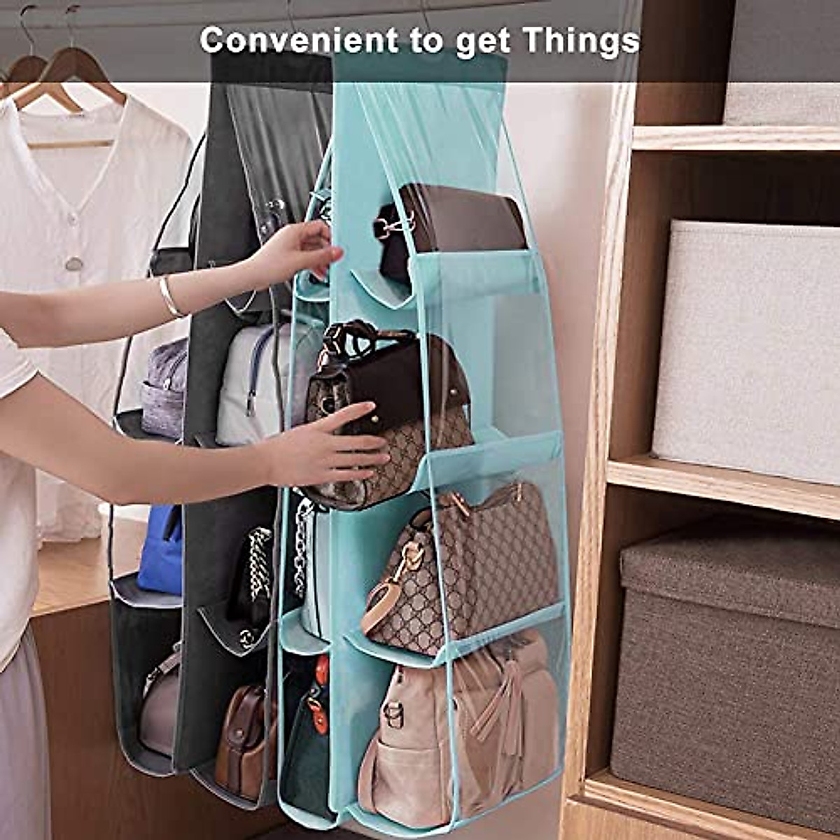 Lirex Handbag Hanging Purse Organizer for Closet, 8 Pocket Handbag Storage Organizer Hanger Oxford Cloth Closet Organizer for Family Closet Bedroom, Foldable and Universal Fit, Dark Grey