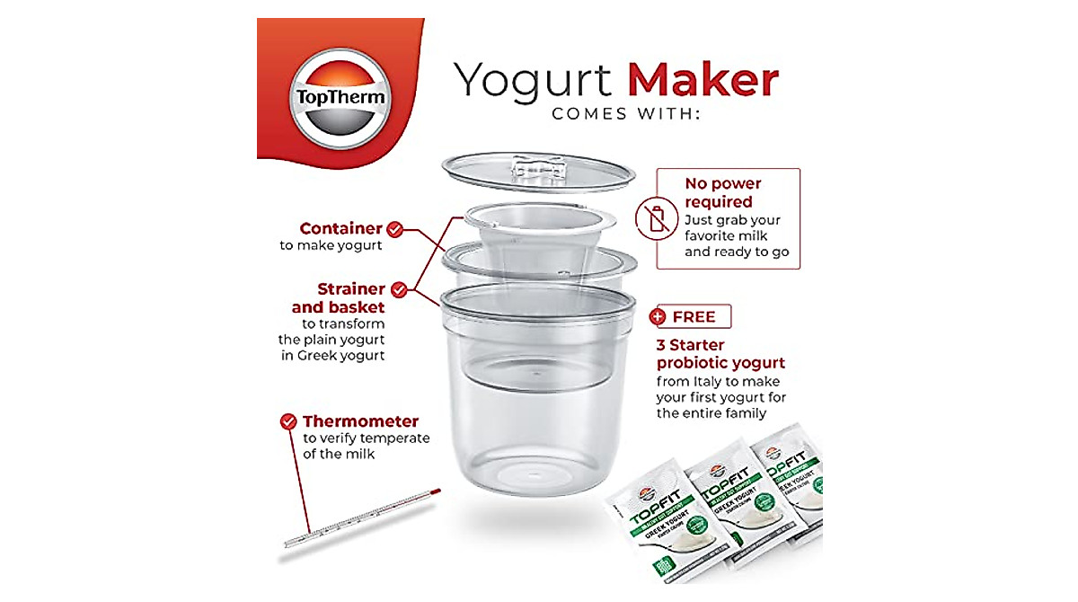 TopTherm Yogurt Maker - Homemade Probiotic & Greek Yogurt Kit