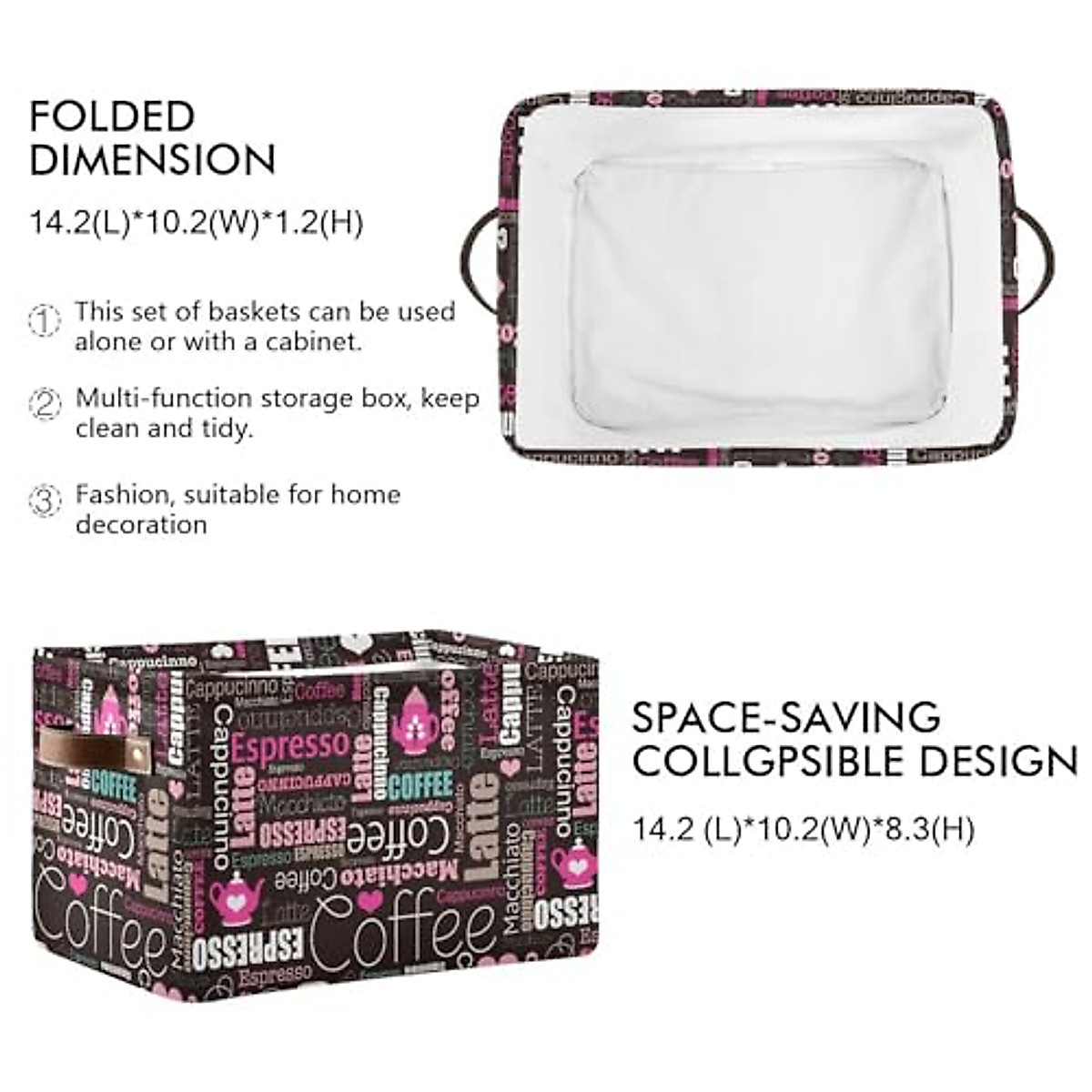 Emelivor Coffee Storage Basket Bins Foldable Toy Baskets Organization with Handles Laundry Hamper for Bedroom Office Clothes Pet Nursery Living Room,1 pcs