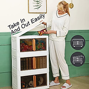 SIRIRIC Storage Bins with Lids-13 Gal Plastic Storage Bins, 4 Packs Collapsible Storage Bins with Wheels, Closet Organizers and Storage with Doors, Stackable Storage Bins for Home,Office