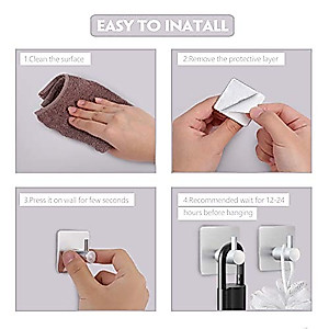 Tidysun Adhesive Hooks Heavy Duty , Waterproof Robe Hangers Towel Hooks Stick on Wall Hooks for Bathroom Kitchen Home Doors Closet 4Packs (Silver)
