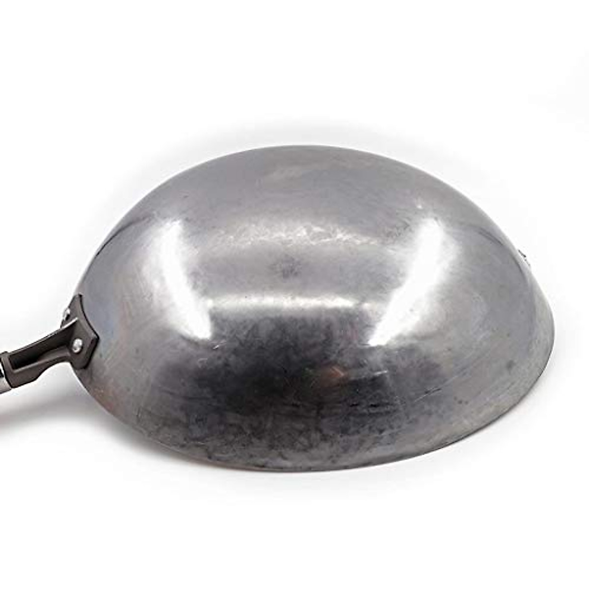 CZDYUF Traditional Hand Hammered Carbon Steel Pow Wok with Wooden and Steel Helper Handle, Round Bottom