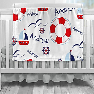 Personalized Baby Blankets for Boys with Name - Baby Boy Blankets Newborn Soft - Custom Baby Blankets for Boys - Nautical Baby Blanket - Customized Baby Blankets for Boys