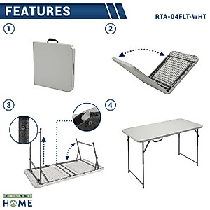 Techni Home Height Adjustable 4 FT Granite White Folding Table – Premium 4 Foot Folding Table Ideal for Camping, Picnic, Party or as Kids Table
