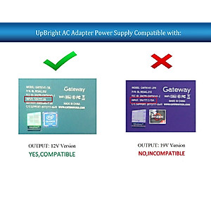UpBright 12V AC/DC Adapter Compatible with Gateway GWTN141-1 GWTN141-1BK GWTN141-1BL GWTN141-1GR GWTN141-1PR N14DP1 GWTN141-5 GWTN141-5BK GWTN141-5BL GWTN141-5PR GWTN141-5GR 2A Power Supply Charger PS