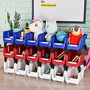 AERCANA White Plastic Stackable Storage Bins Parts Storage Organizer Garage Storage Bins for long parts(White, L10.6 inch*W5.5 inch*H5 inch)