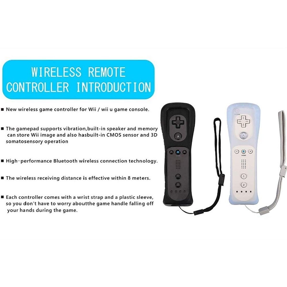 ZeroStory 2 Packs Wireless Controller and Nunchuck for Wii and Wii U Console, Gamepad with Silicone Case and Wrist Strap (Black and White)