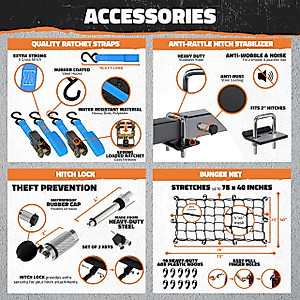 Mockins 60"x24"x6" Folding Trailer Hitch Cargo Carrier w/ 25 CuFt. Soft Vinyl Waterproof Cargo Bag | 500 Lbs. Capacity Car Carrier Cargo Rack & Car Bag Set | Waterproof Truck Bed Storage Accessories