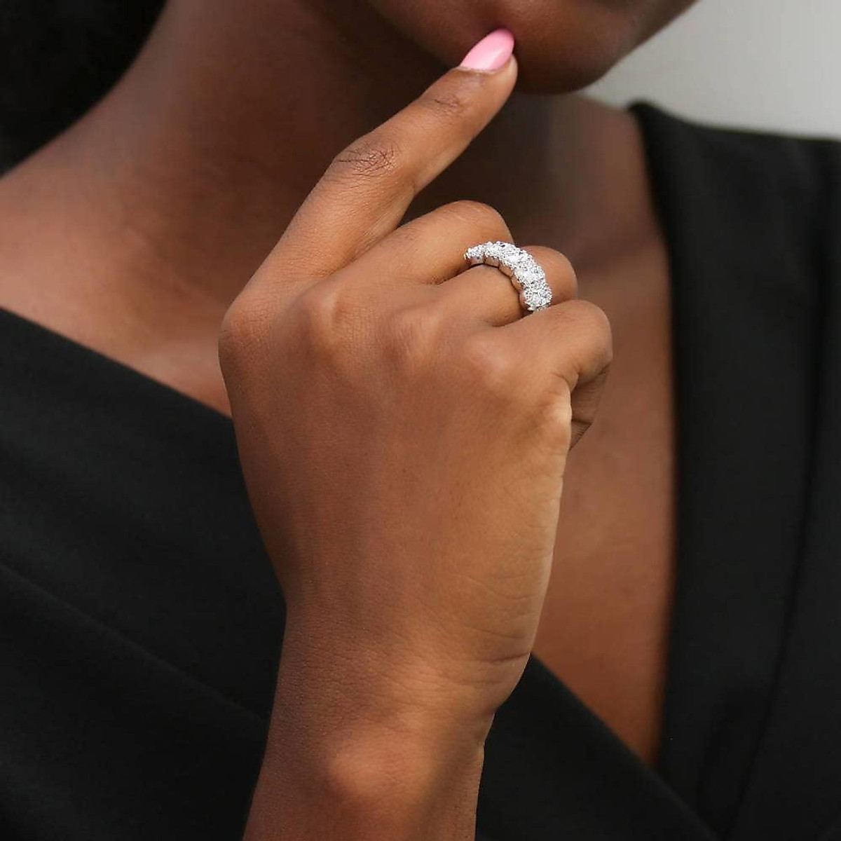 BERRICLE Sterling Silver 5-Stone Wedding Rings Cubic Zirconia CZ Cocktail Anniversary Band for Women, Rhodium Plated Size 6