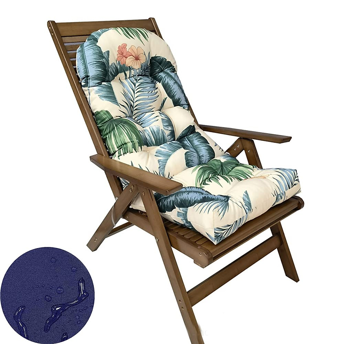 GPPSUNGD Waterproof Adirondack & Rocking Chair Cushion Indoor and Outdoor High Back Patio Cushions with Ties 43.3 X 19.7 Inch(Without Chair) (Hawaii Style, 1)