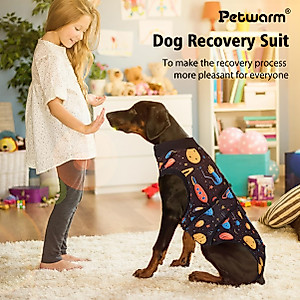 PetWarm Surgery Recovery Suit Male,Hooded Dog Inner Clothes,Substitute E-Collar & Cone Anti-Licking Dog Surgery Recovery Suit Soft Dog Bodysuit for Small Medium Large Dogs,Cosmic Pattern,Black Gold,S