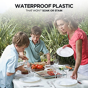 NORZEE 6-Pack White Disposable Plastic Tablecloths, 84" Plastic Table Cloth, Round Table Cover Gold CONFETY (6, White Gold)