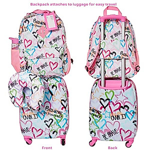 RALME 5 Pc. Girls’ Rolling Suitcase Set with Backpack, Neck Pillow, Water Bottle, and Luggage Tag