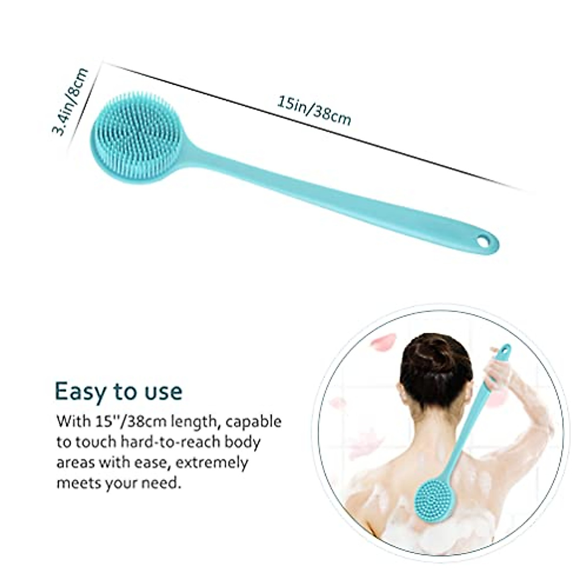 Shower Brush Silicone Bath Body Brush - Back Scrubber for Shower Back Brush Long Handle for Shower Skin Exfoliating Brush Body with Soft Bristles Back Cleaning Washer for Men Women - Blue