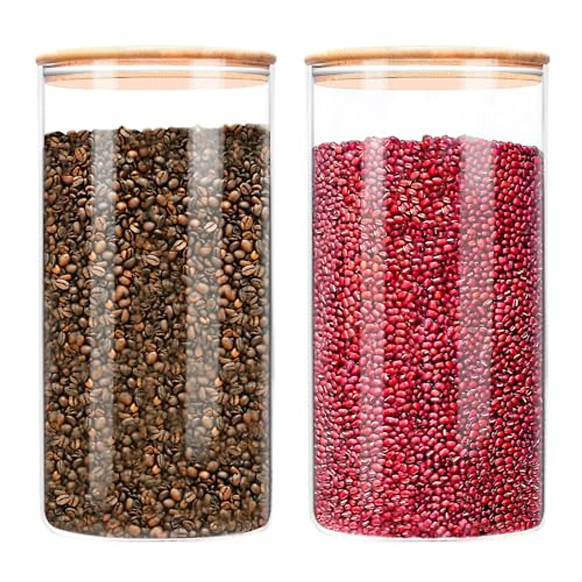 GTJ Large Glass Food Storage Containers with Lids, Glass Canisters 180oz [Set of 2], 1.4 Gallon Glass Jars with Bamboo Lids, Flour Sugar Containers, Airtight Storage Containers for the Kitchen