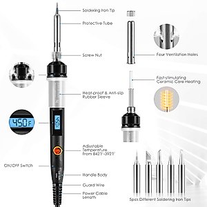 Electronics Soldering Iron, SREMTCH 80W Precision Soldering Iron Kit with LCD Display, Professional Soldering Iron Kit with Adjustable Temperature 392℉ - 842℉, ON/OFF Switch, Welding Accessories