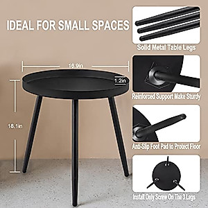 AOJEZOR End Table,Accent Table Ideal for Any Room-Side Table Living Room,Side Tables Bedroom,Side Table Waterproof Metal Structure Great for Indoor & Outdoor,Matte Black Tray Surface with 3 Legs