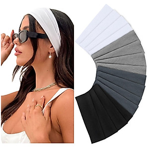 Headbands for Women 16 Pack Elastic Hair Bands for Women' Hair Non Slip Soft Cloth Fabric Sweat Headbands Yoga Running Sport Hair Accessories, Black White Gray Women Headbands