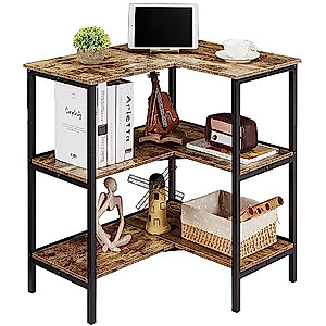 VECELO Corner Cabinet Table with 3 Tier Open Shelf, Multipurpose Display Organizer Storage Stand, for Small Space Living Room Home Office Kitchen,Grey