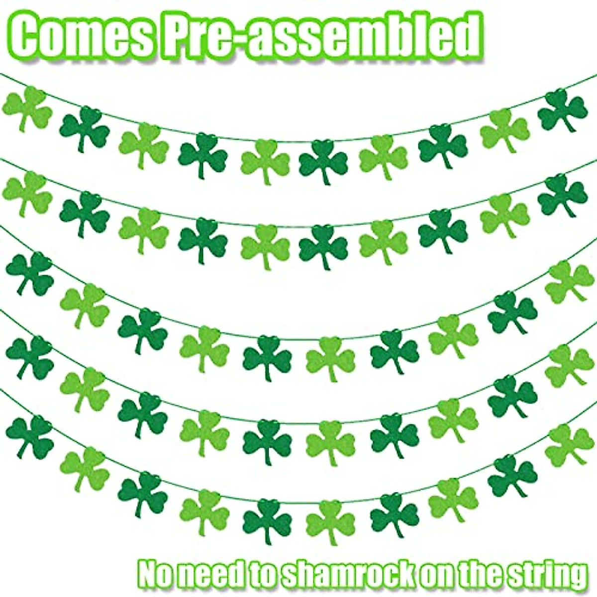 Shamrock Clover Felt Banner Garland Pack of 5, St Patricks Day Decorations-Assembled-Irish Lucky Day saint patricks day decor