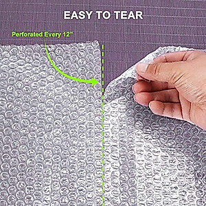 2-Pack Bubble Cushioning Wrap Rolls Packing Materials, 3/16" Air Bubble, 12 Inch x 72 Feet Total, Perforated Every 12", 20 Fragile Stickers Included