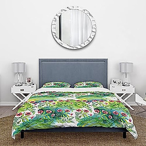 DESIGN ART Designart 'Ornament Red Poppies Leaves' Traditional Duvet Cover Set King