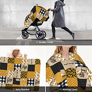 Personalized Sunflower Plaid Baby Infant Car Seats Canopy for Babies with Name, Custom Multi-use Blankets for Baby Boys Girls, Minky Nursing Breastfeeding Stroller Cover Canopies for Newborn
