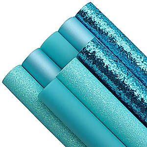 David accessories 8pcs/Set 7.7" x 12.9" (20 cm x 33 cm) Blue Color Series Faux Leather Sheets Glitter Mixed Synthetic Leather Sheets Bundles for Leather Earrings Bows Making (Blue)