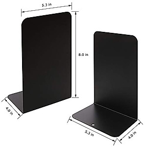 ZOEYES 6 Pcs Black Metal Bookends 8.0x3.9x5.3 Inch, Heavy Duty Book Ends for Shelves, Nonskid Book Holders and Book Stopper for Books Notebooks Files Magazines DVDs - Great for Office, Home, School
