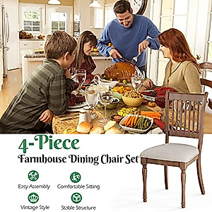 Giantex Set of 4 Wood Dining Chairs, Upholstered Farmhouse Dining Chairs with Rubber Wood Legs, Padded Cushion, High Back, Armless Wooden Dining Chairs for Kitchen, Dining Room, Brown