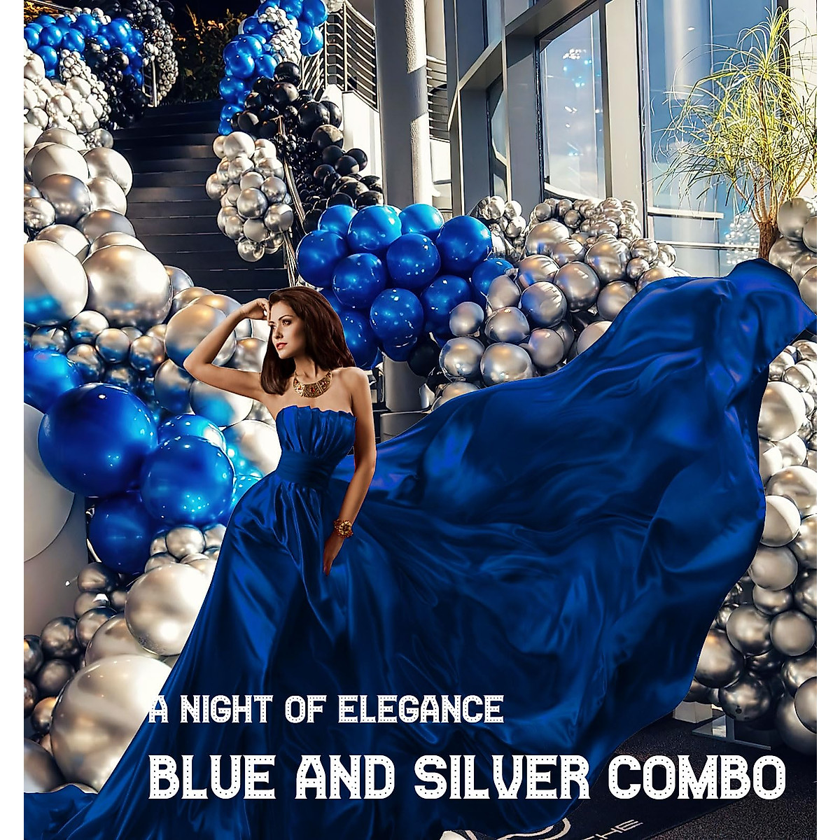 yeewaka royal blue and black silver balloon garland arch kit 160+pcs for Wedding Birthday anniversary baby shower 2024 graduation Prom decorations