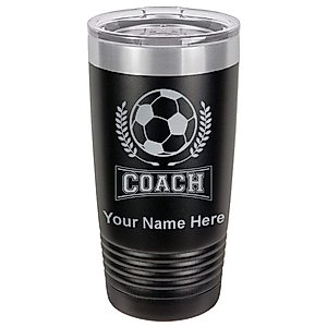 LaserGram 20oz Vacuum Insulated Tumbler Mug, Soccer Coach, Personalized Engraving Included (Black)