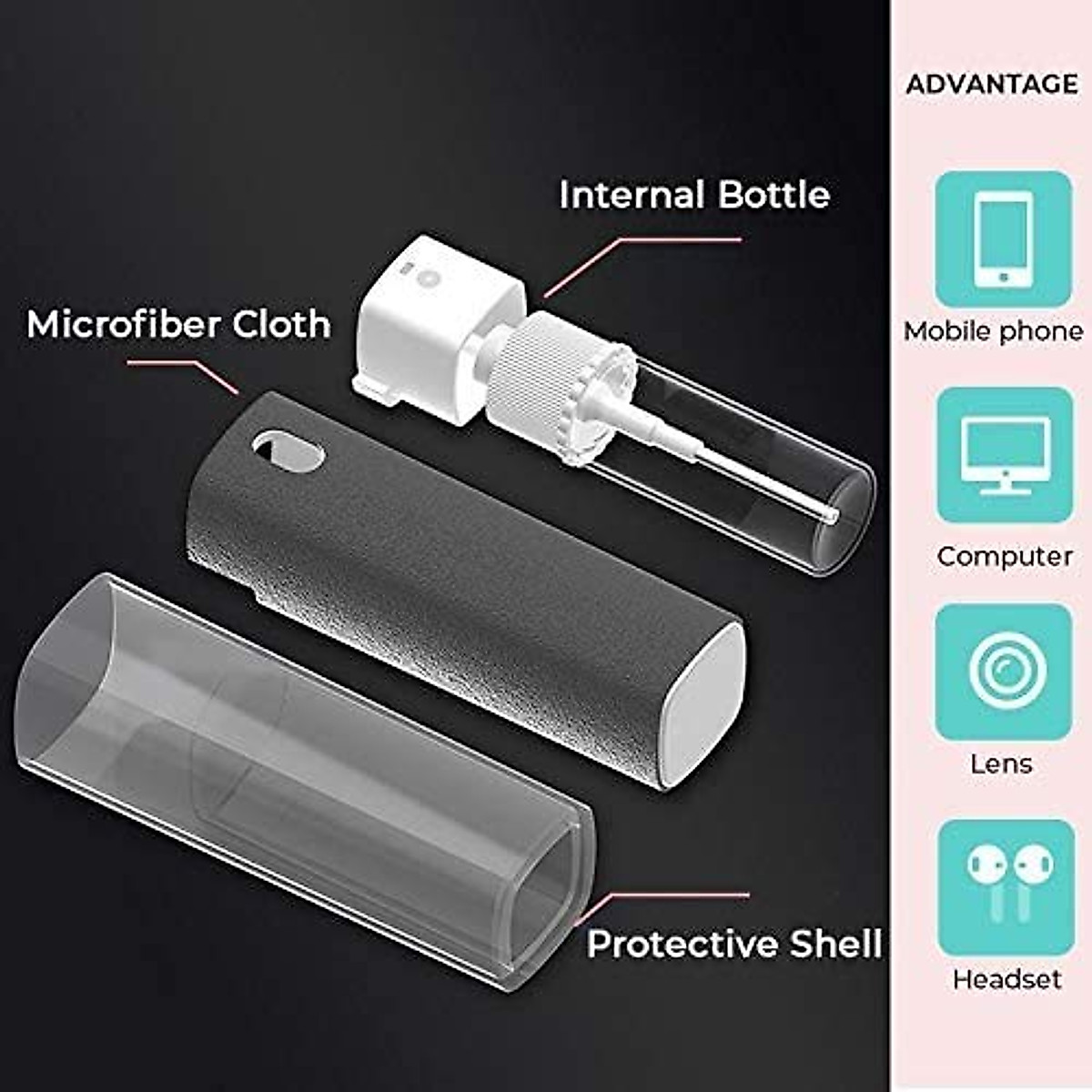 2PCS 3-in-1 Anti-Fingerprint Screen Cleaner One-Piece Screen Cleaner Spray Wipe for All Phones, Laptops, and Tablets Screens(2PCS Gray)