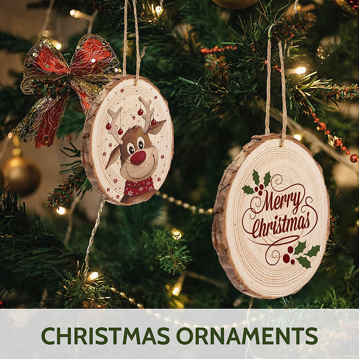 Falling in Art 3.1-4 Inches Natural Wood Slices Set for Crafts - 25Pcs Round Wood Discs with Pre-drilled Hole for DIY Projects, Christmas Ornaments and Wedding Decoration