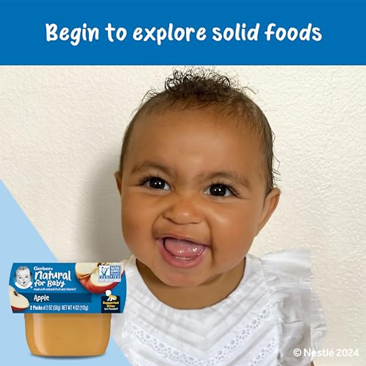 Gerber 1st Foods Baby Food, Apple Puree, Natural & Non-GMO, 2 Ounce Tubs, 2-Pack (Pack of 8)